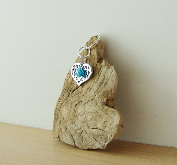 Silver Heart Key Ring Silver Heart and Blue Eye Keychain - Etsy