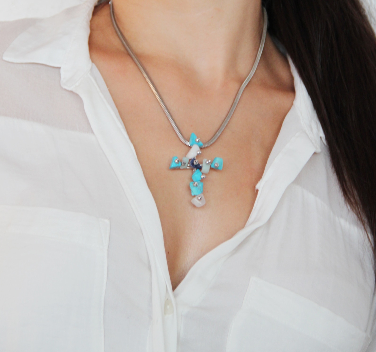 Blue stones cross sterling silver cross with blue gem stones | Etsy