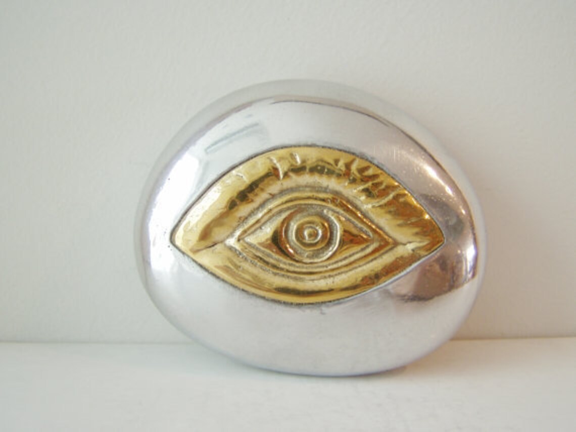 Brass Eye Paperweight Pebble Brass Eye on Aluminum Pebble - Etsy