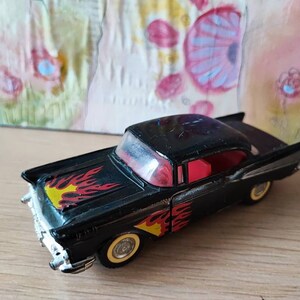 Black Car Toy, Vintage Chevy Car Toy, Flames Decorated Car Miniature ...