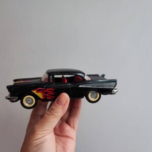 Black Car Toy, Vintage Chevy Car Toy, Flames Decorated Car Miniature ...