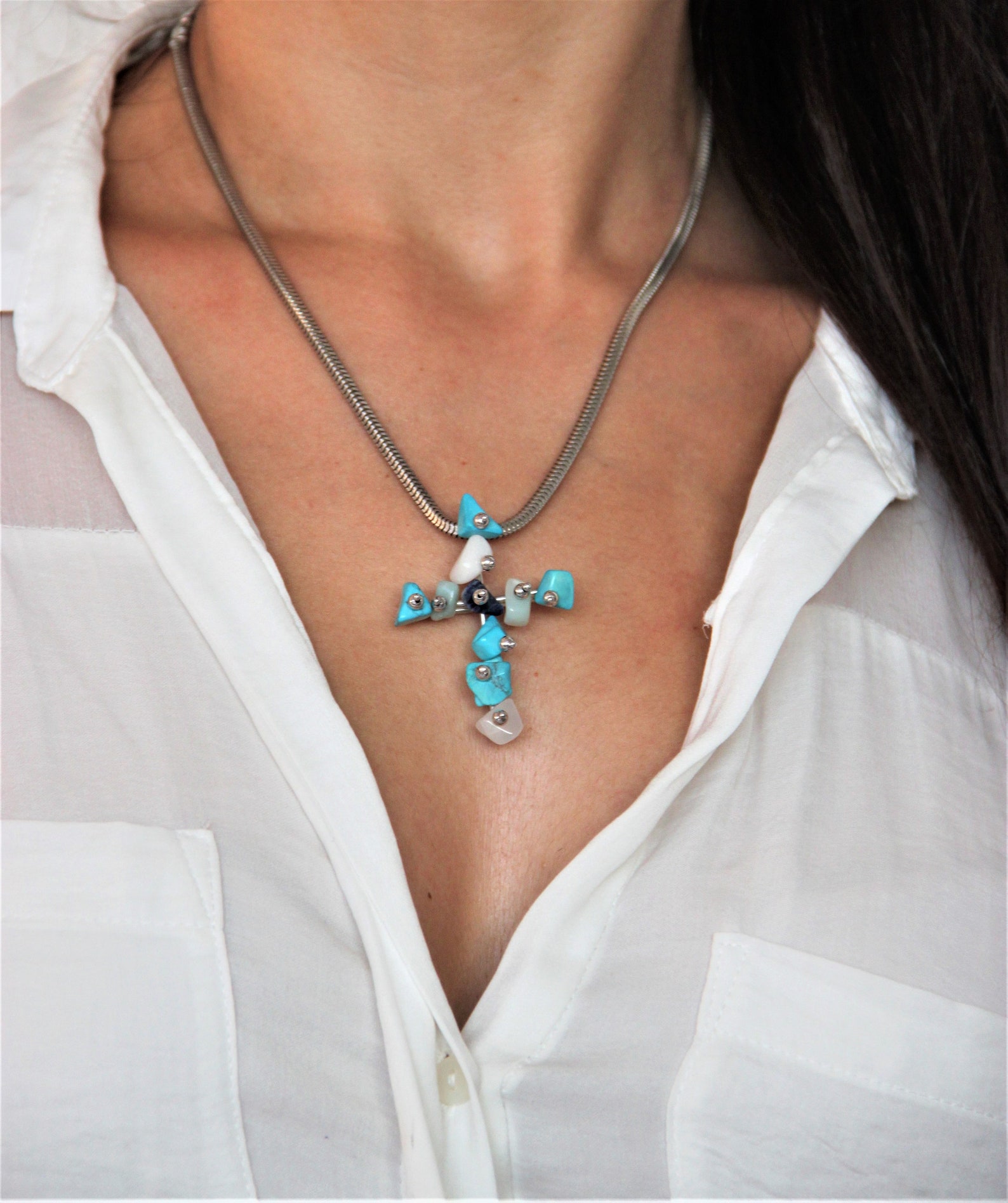 Blue Stones Cross Sterling Silver Cross With Blue Gem Stones - Etsy