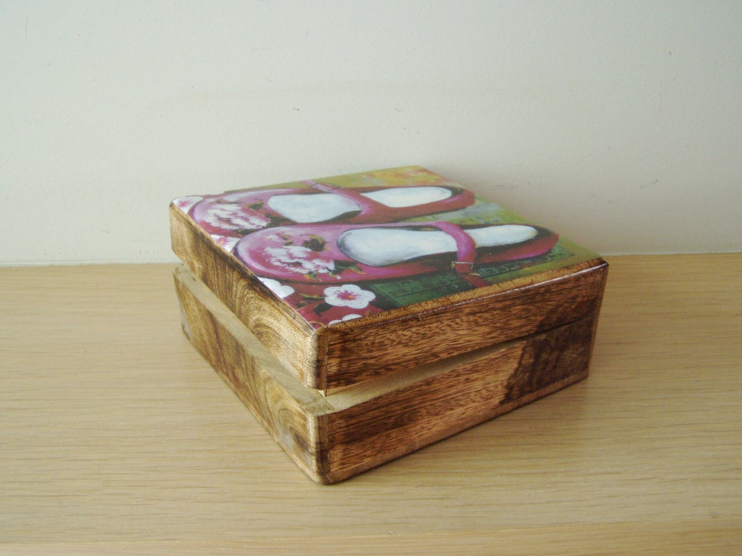 Vintage Wooden Box With Pink Shoes Decoupage Square Wooden - Etsy