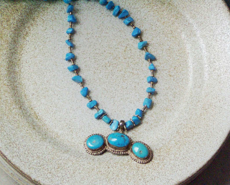 Vintage Turquoise Necklace, Vintage Ethnic Neckalce of Turquoise Stones ...
