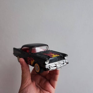 Black Car Toy, Vintage Chevy Car Toy, Flames Decorated Car Miniature ...