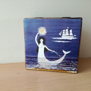 Mermaid Wooden Box With Greek Mermaid Decoupage, Vintage Gift Box With ...