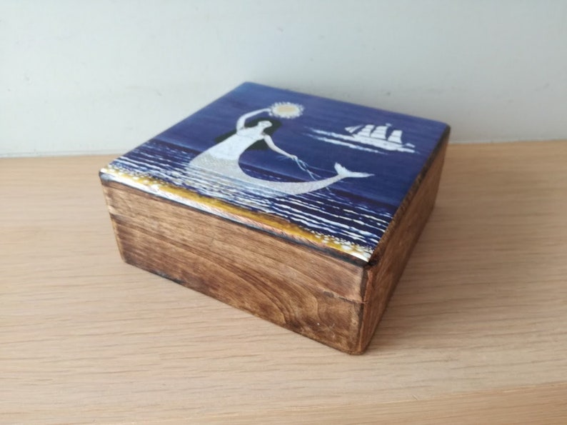 Mermaid Wooden Box With Greek Mermaid Decoupage, Vintage Gift Box With ...