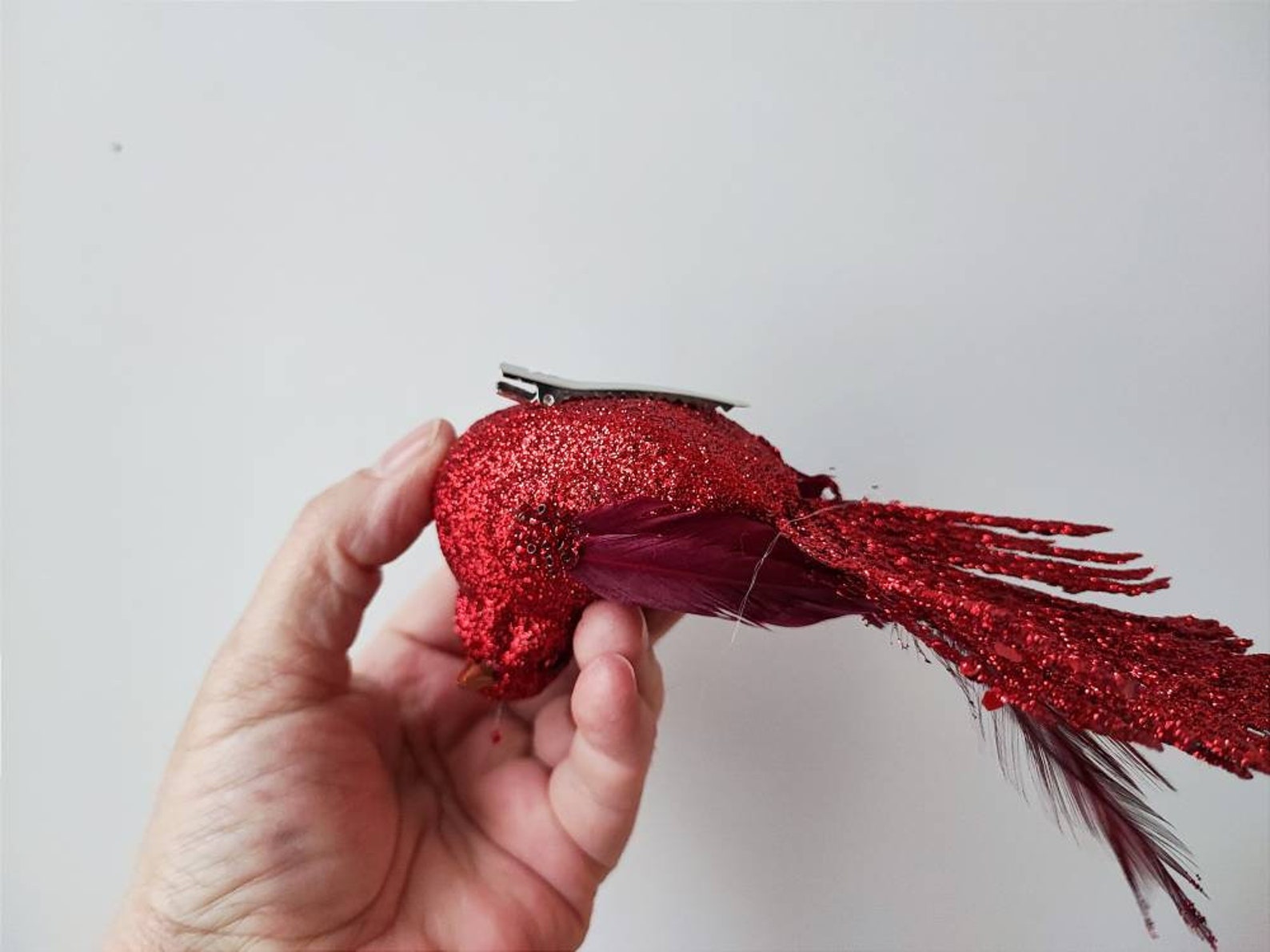 Red Bird Ornament, Red Bird Figure With Long Tail and Sequined Body ...