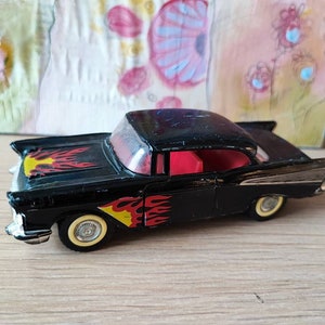 Black Car Toy, Vintage Chevy Car Toy, Flames Decorated Car Miniature ...