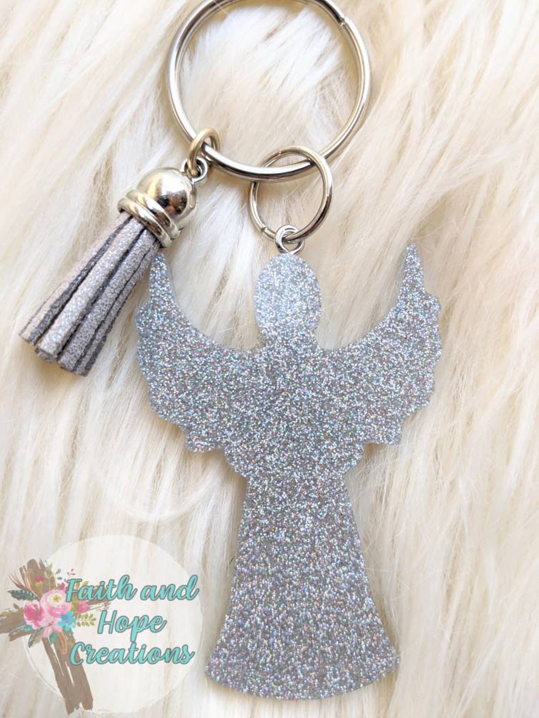 Guardian Angel Glitter Keychain - Etsy