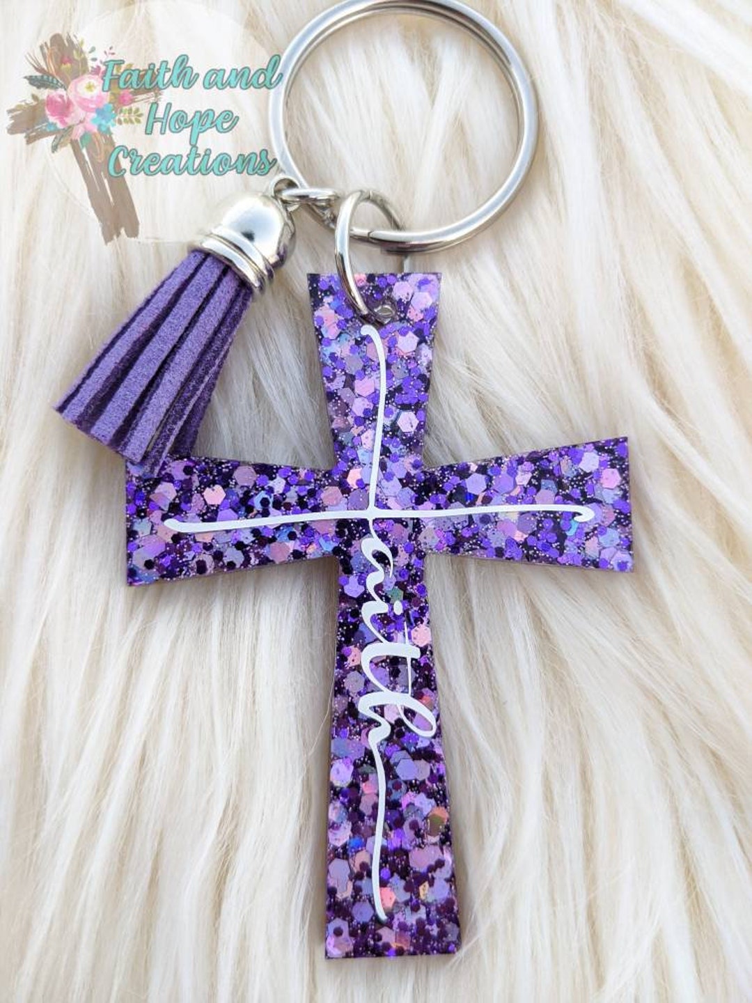 Purple Faith Cross Keychain - Etsy