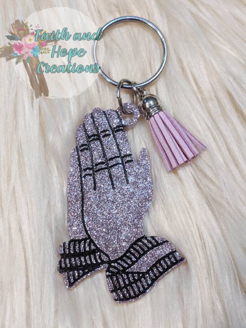 Praying Hands Glitter Keychain - Etsy