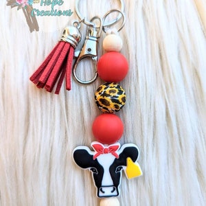 Beaded Cow Keychain, Beaded Keychain Animal, Beaded Keychain Silicone ...
