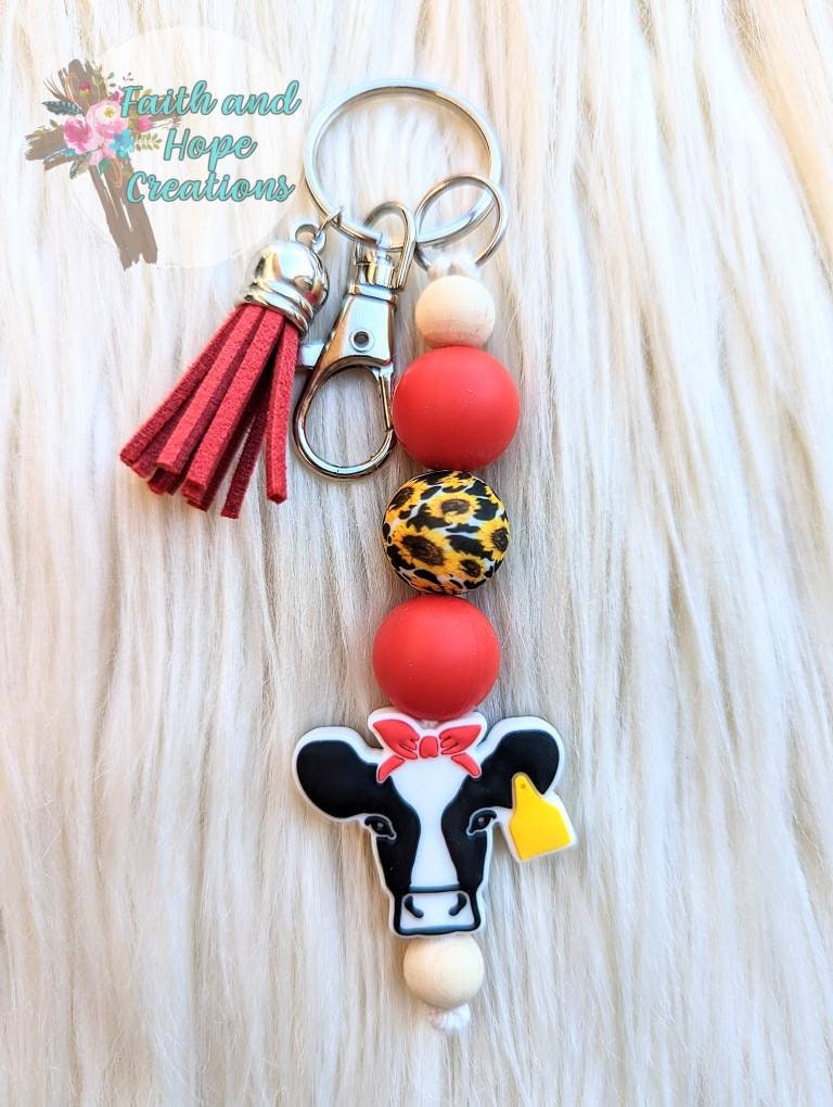 Beaded Cow Keychain, Beaded Keychain Animal, Beaded Keychain Silicone ...