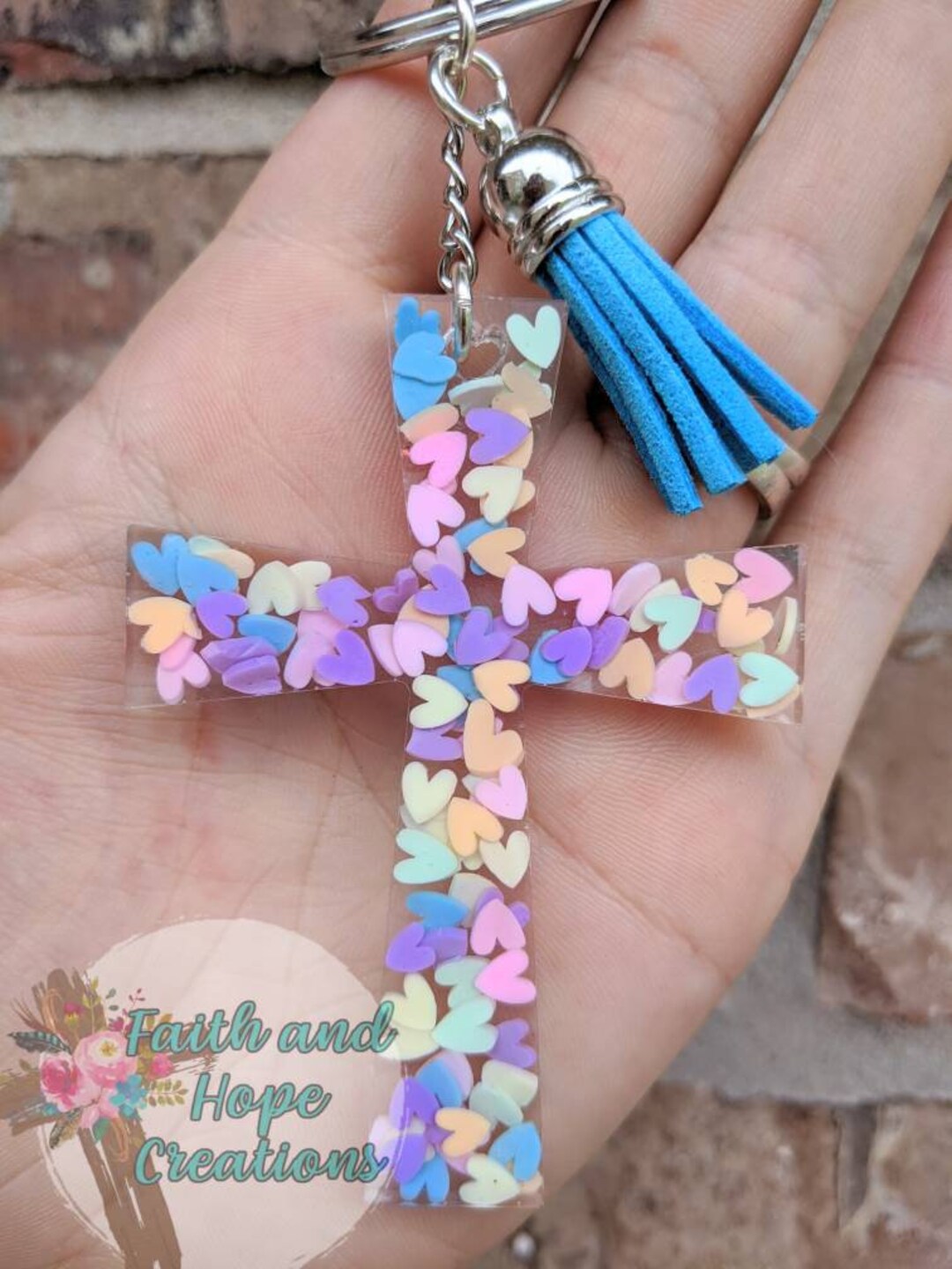Pastel Heart Cross Keychain - Etsy