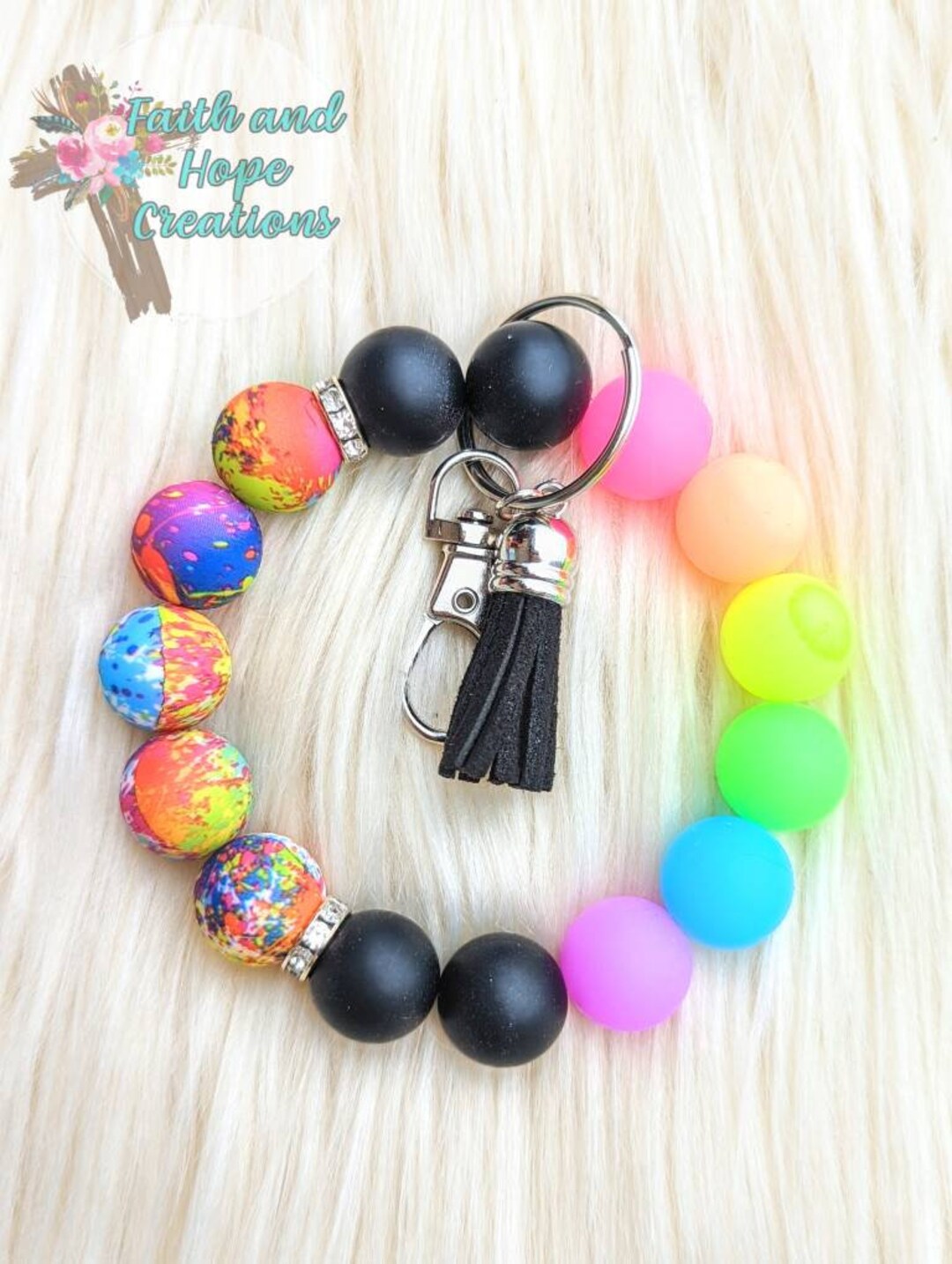 Beaded Glow in the Dark Paint Splatter Keychain Bracelet - Etsy