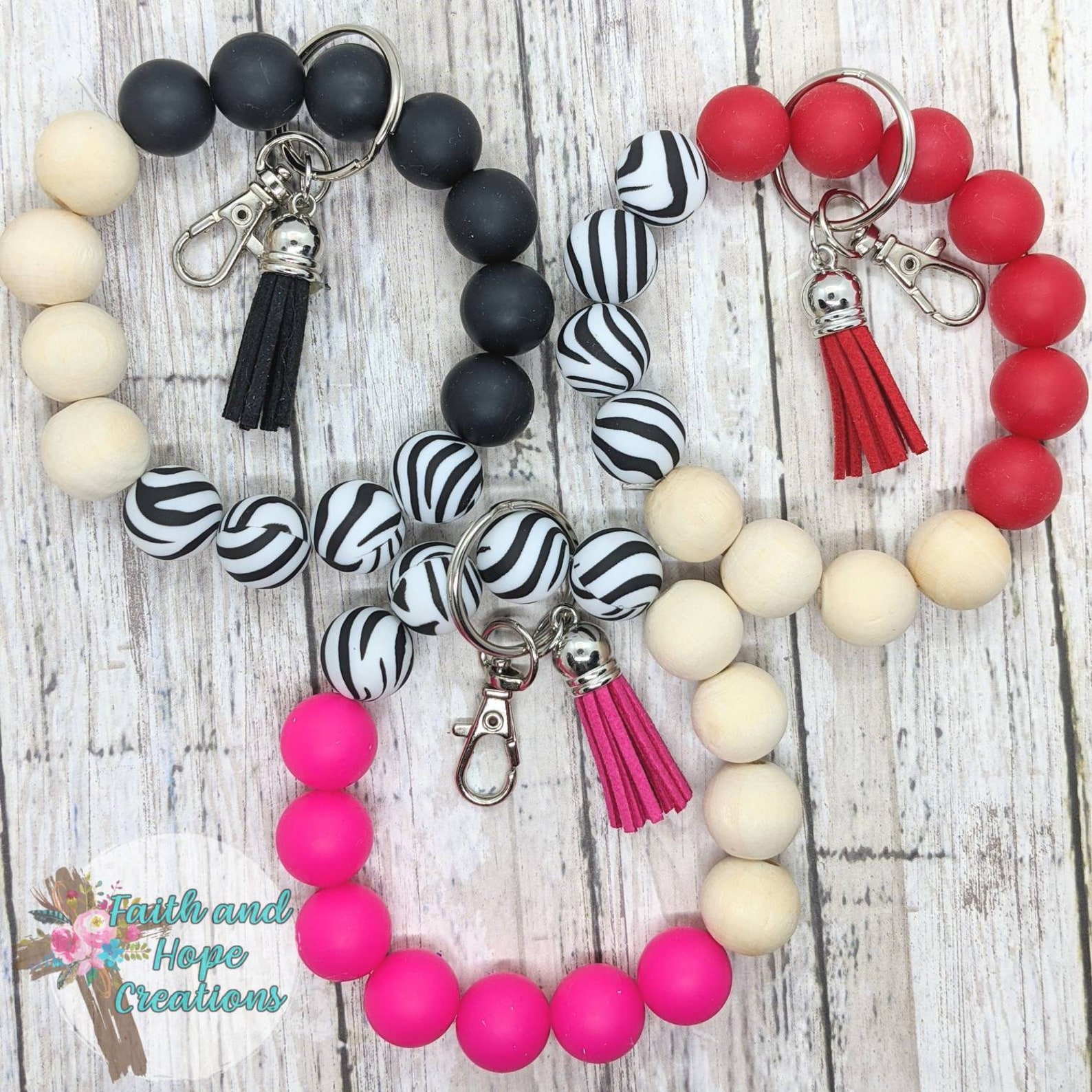 Beaded Zebra Print Keychain Bracelet Keychain Wristlet - Etsy