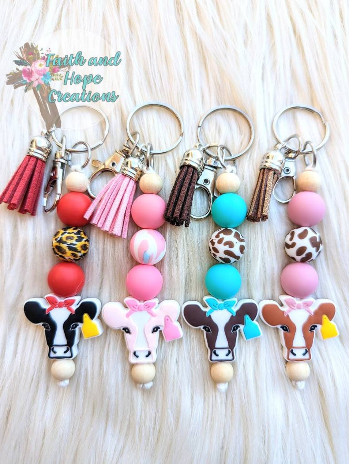 Beaded Cow Keychain Beaded Keychain Animal Beaded Keychain - Etsy