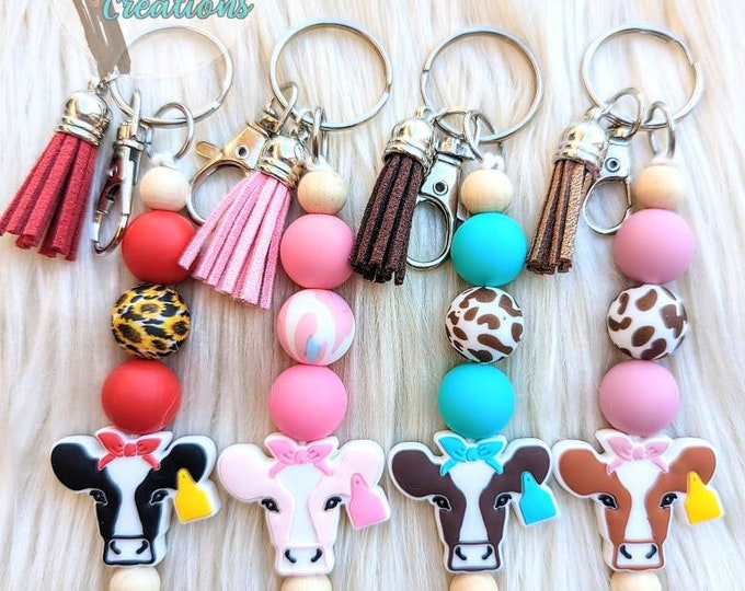 Beaded Cow Keychain Beaded Keychain Animal Beaded Keychain - Etsy