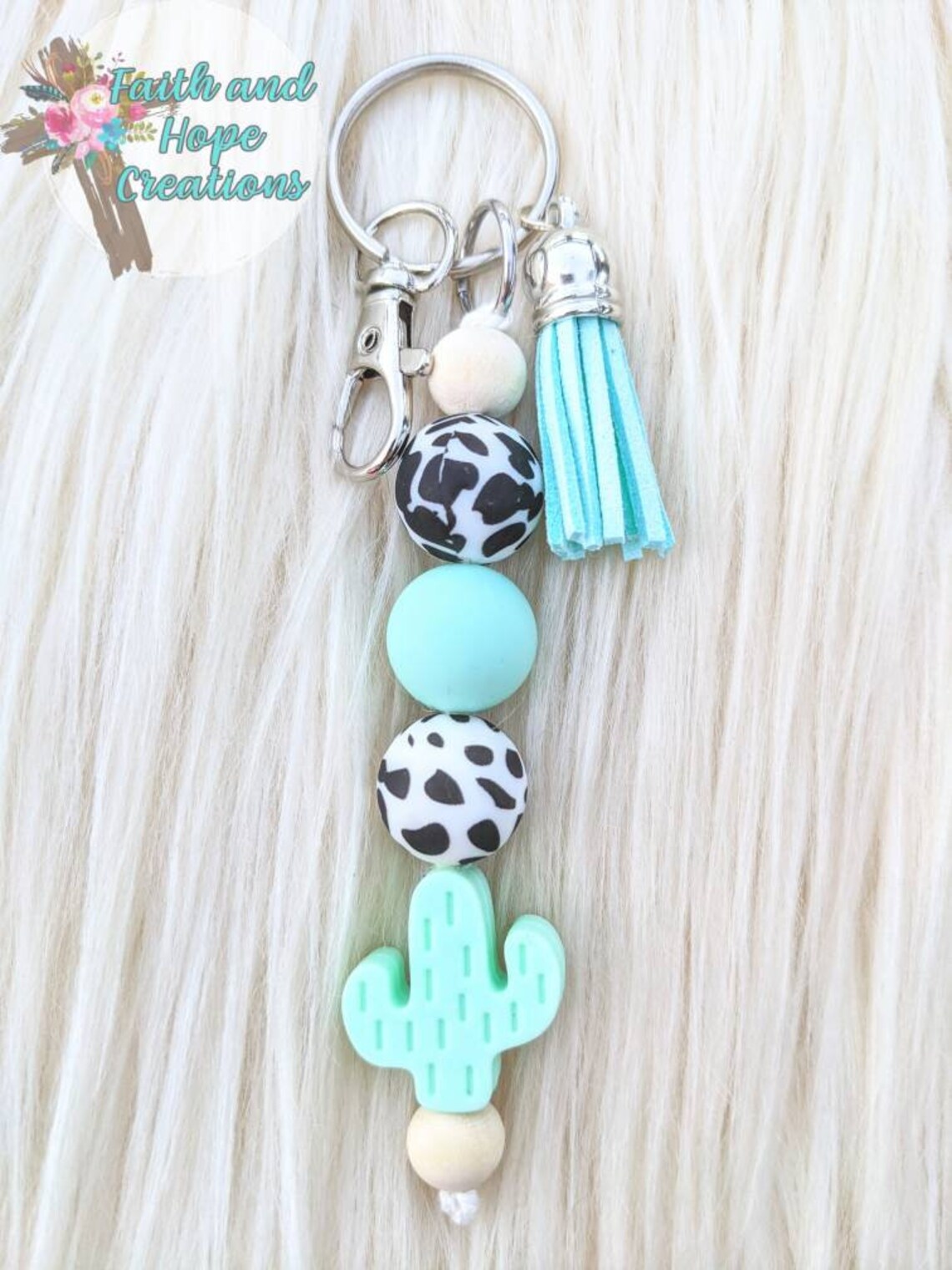 Beaded Cow Print Cactus Keychain Beaded Keychain Silicone - Etsy