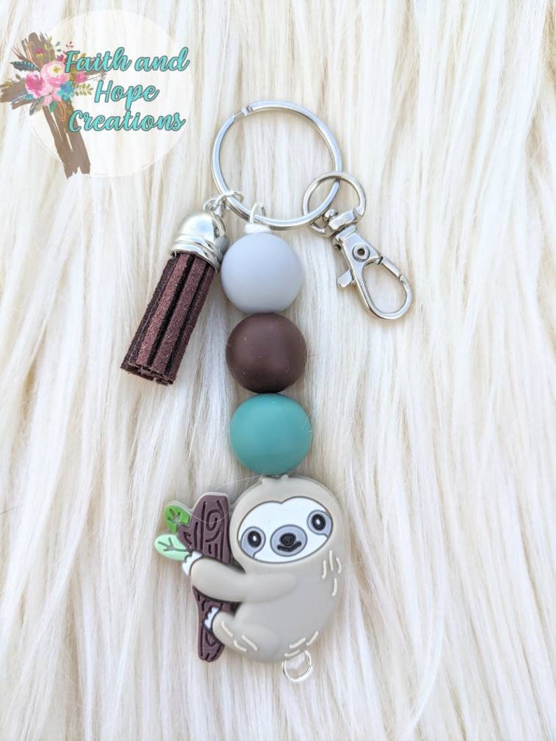 Beaded Sloth Keychain, Beaded Keychain Animal, Beaded Keychain Silicone ...
