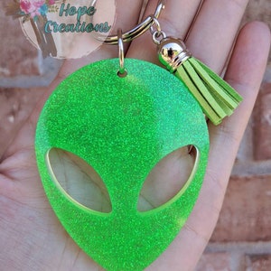 Alien Head Glitter Keychain - Etsy