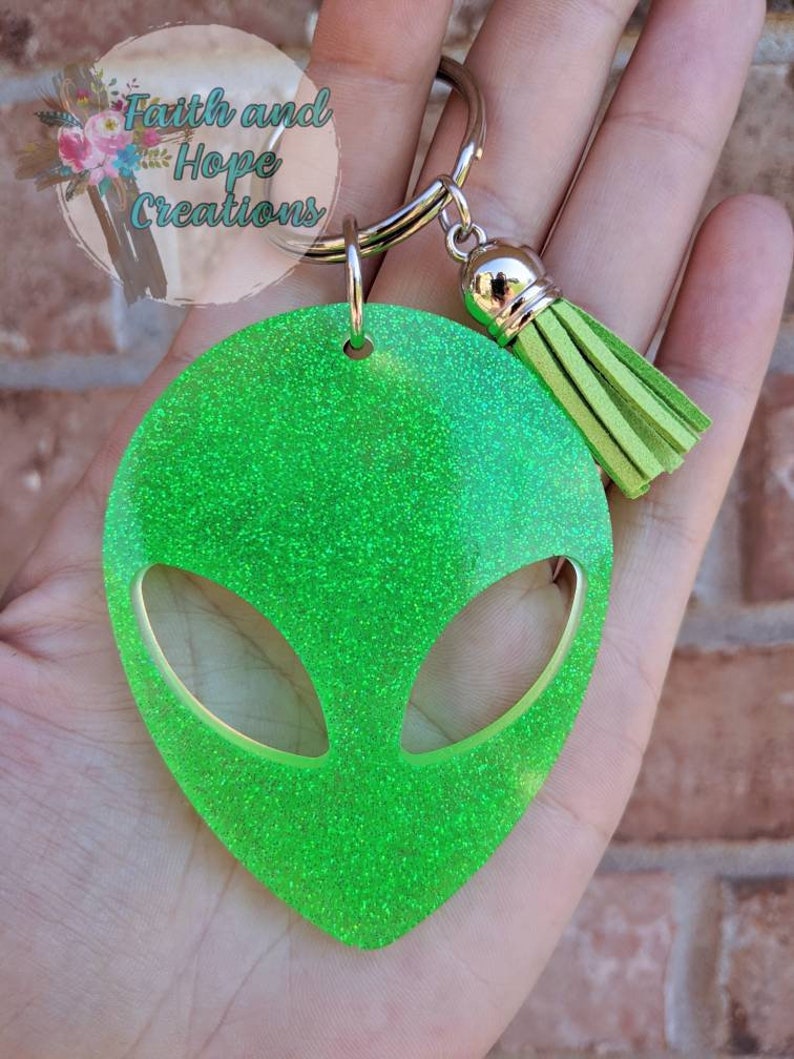 Alien Head Glitter Keychain - Etsy