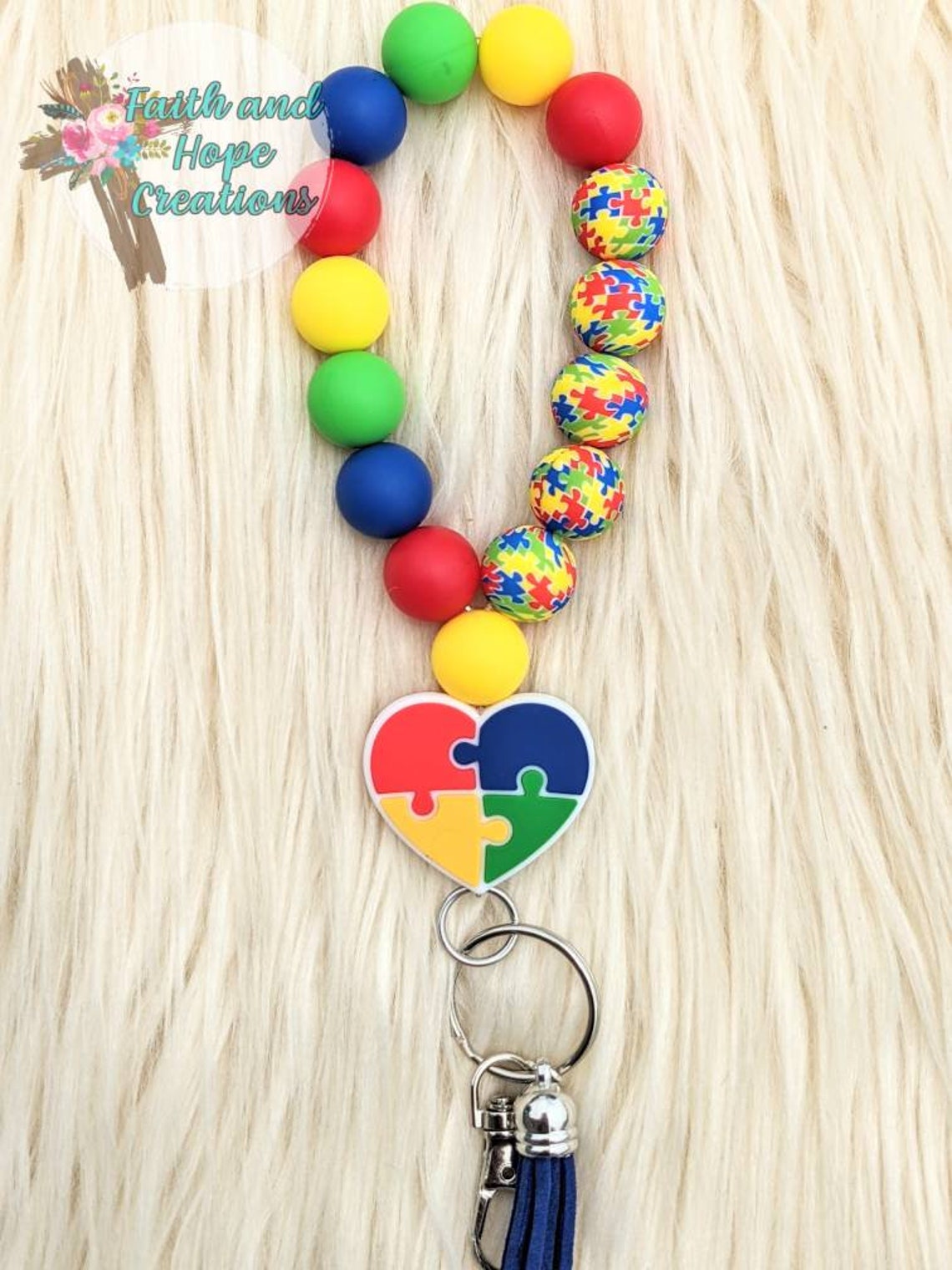 Beaded Autism Awareness Keychain Bracelet - Etsy