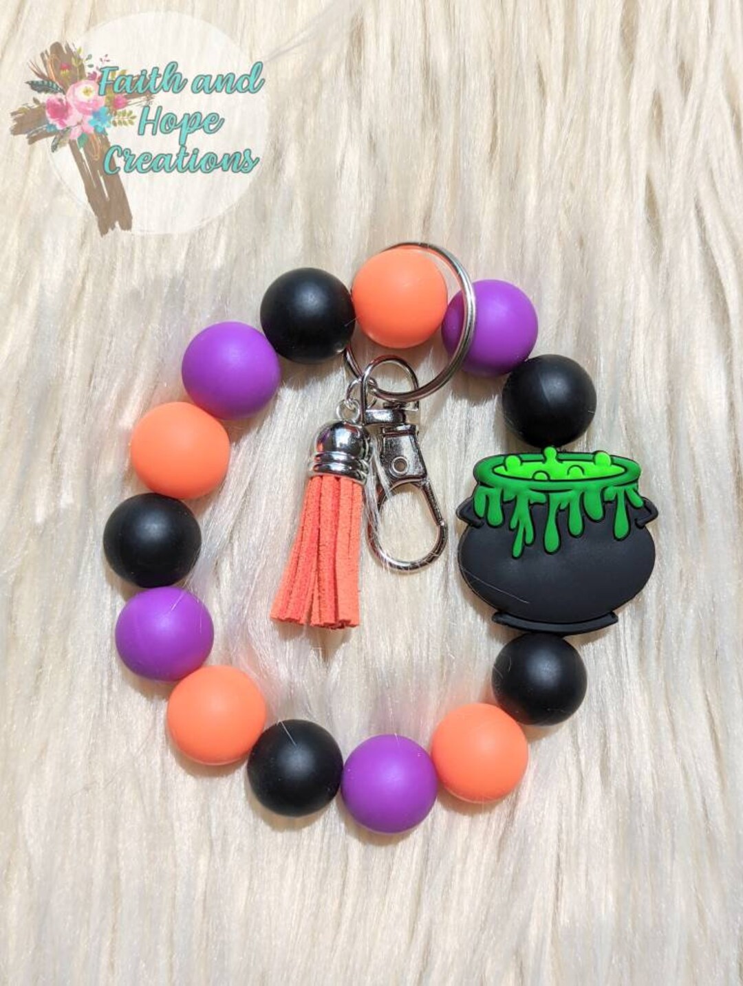 Beaded Halloween Cauldron Keychain Bracelet - Etsy