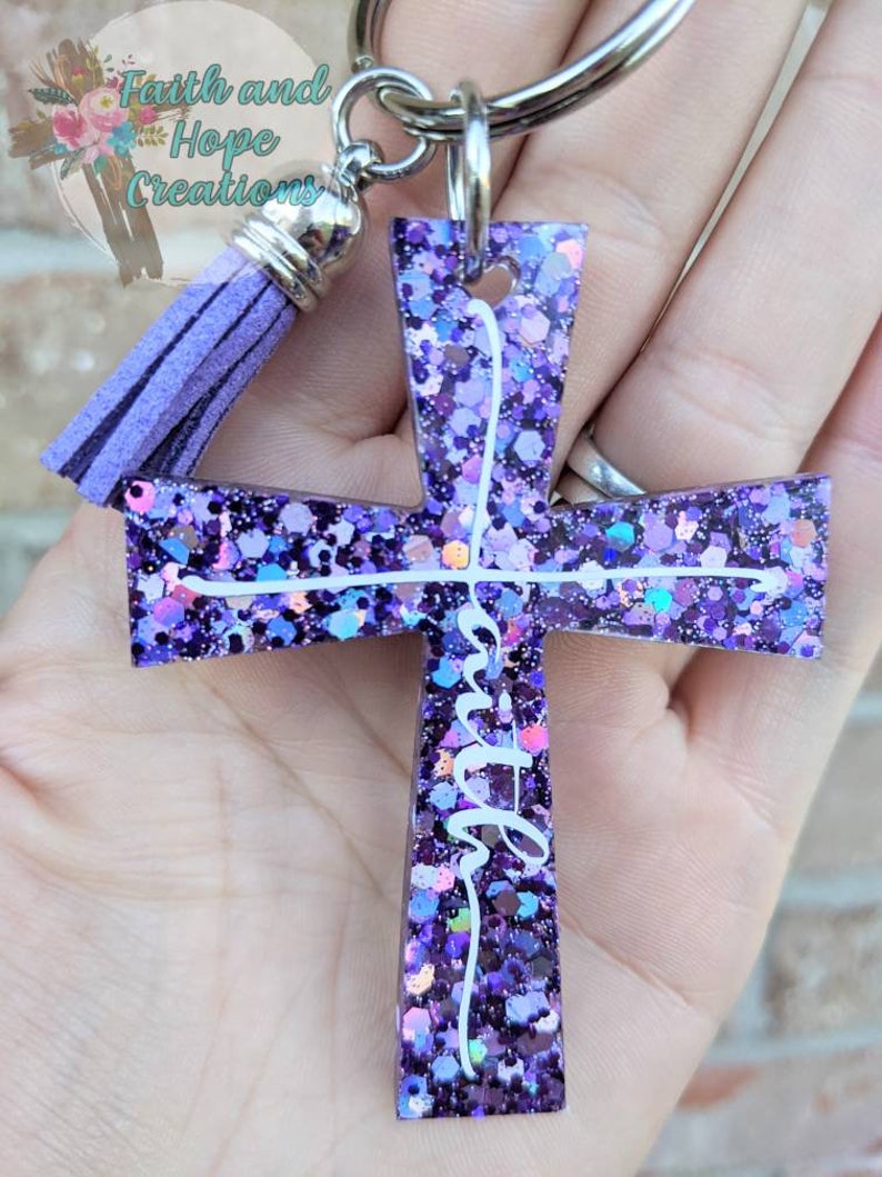 Purple Faith Cross Keychain - Etsy