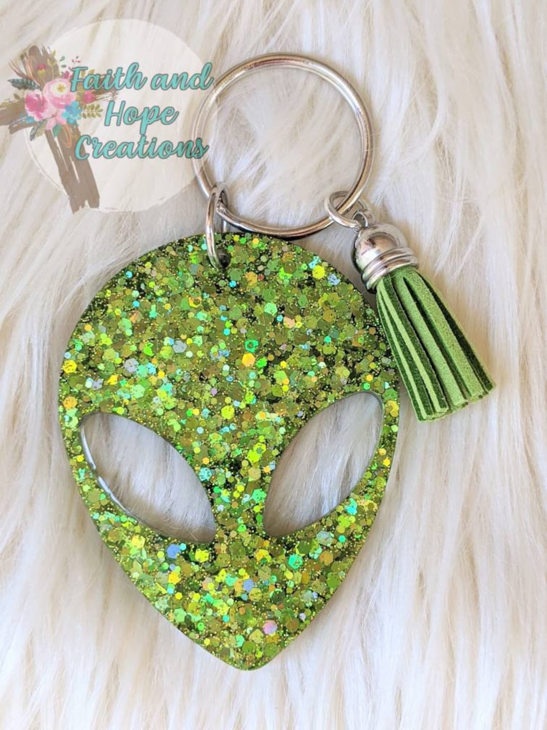 Alien Head Glitter Keychain - Etsy