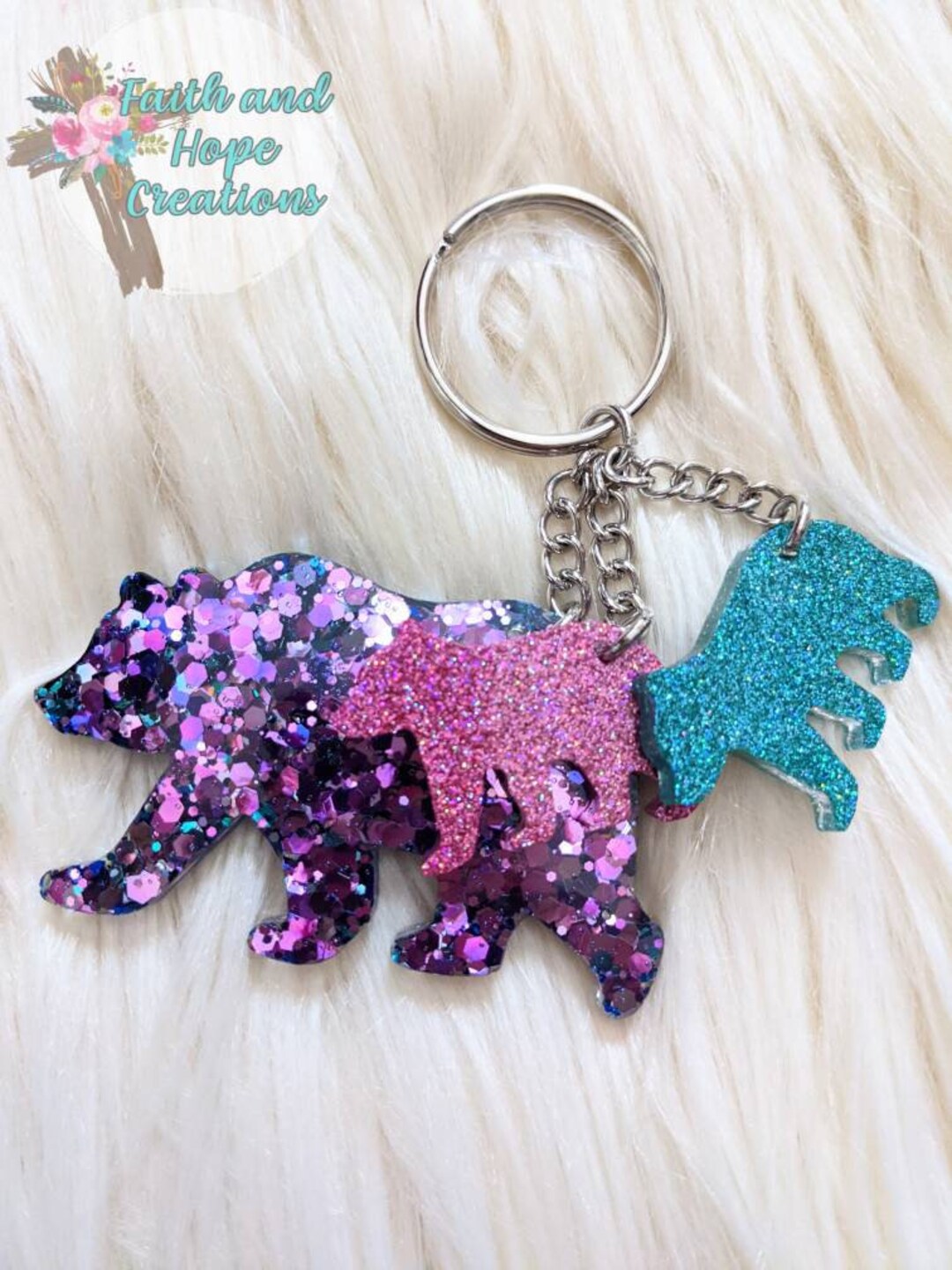Mama Bear and Cubs Keychain - Etsy