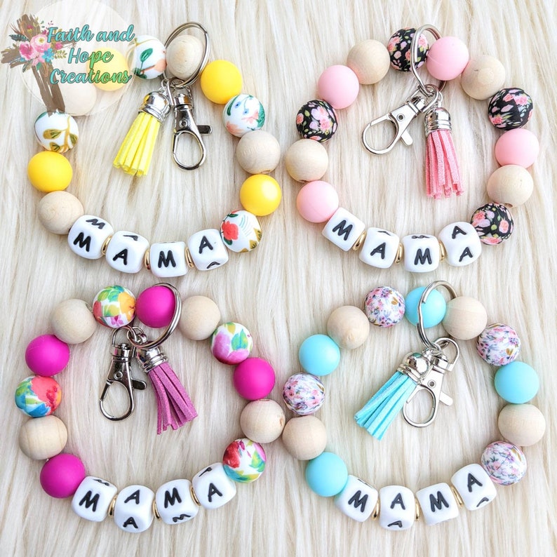 Beaded Mama Keychain Bracelet Keychain Wristlet Keychain for - Etsy