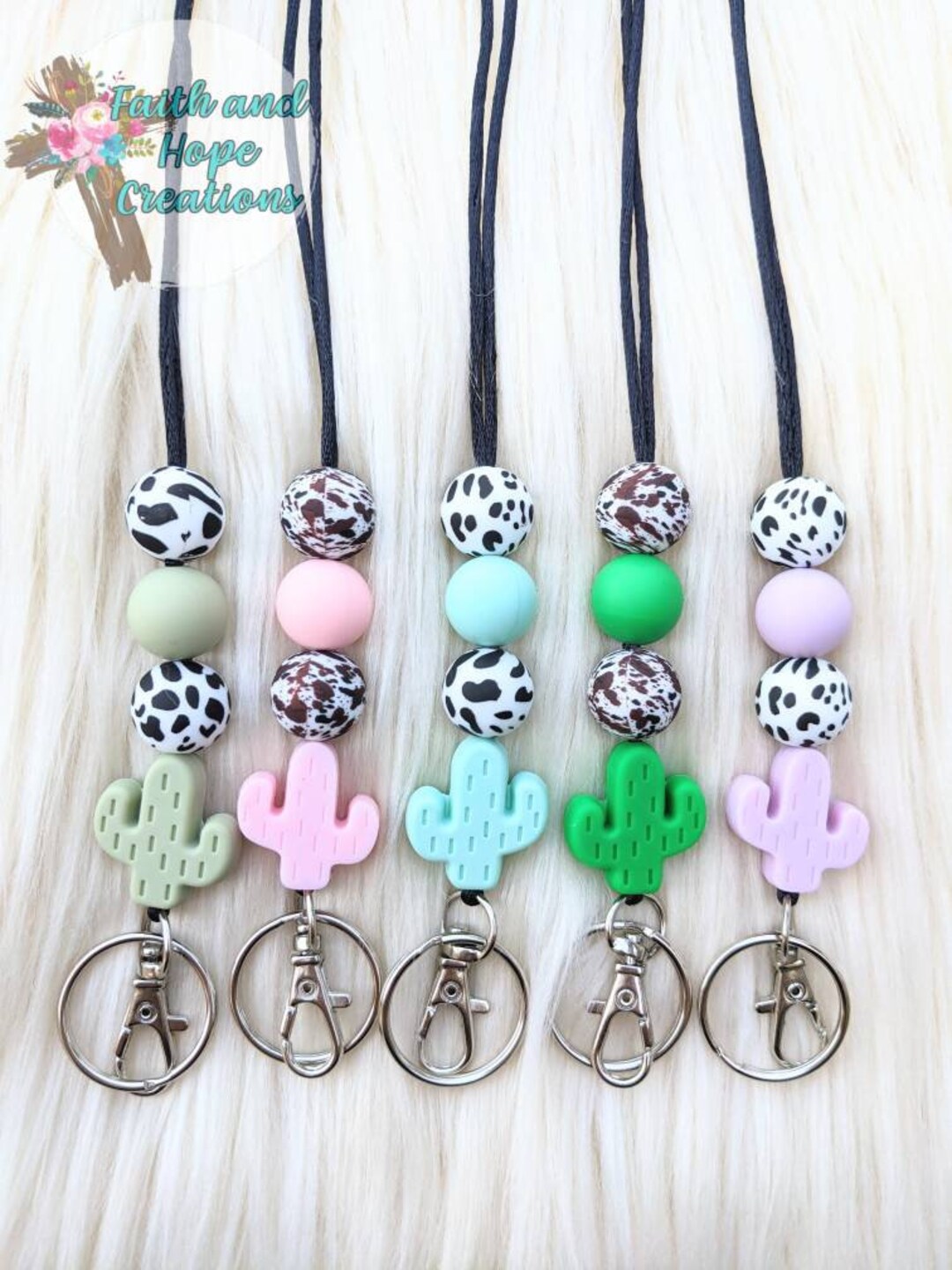 Beaded Cow Print Cactus Lanyard - Etsy