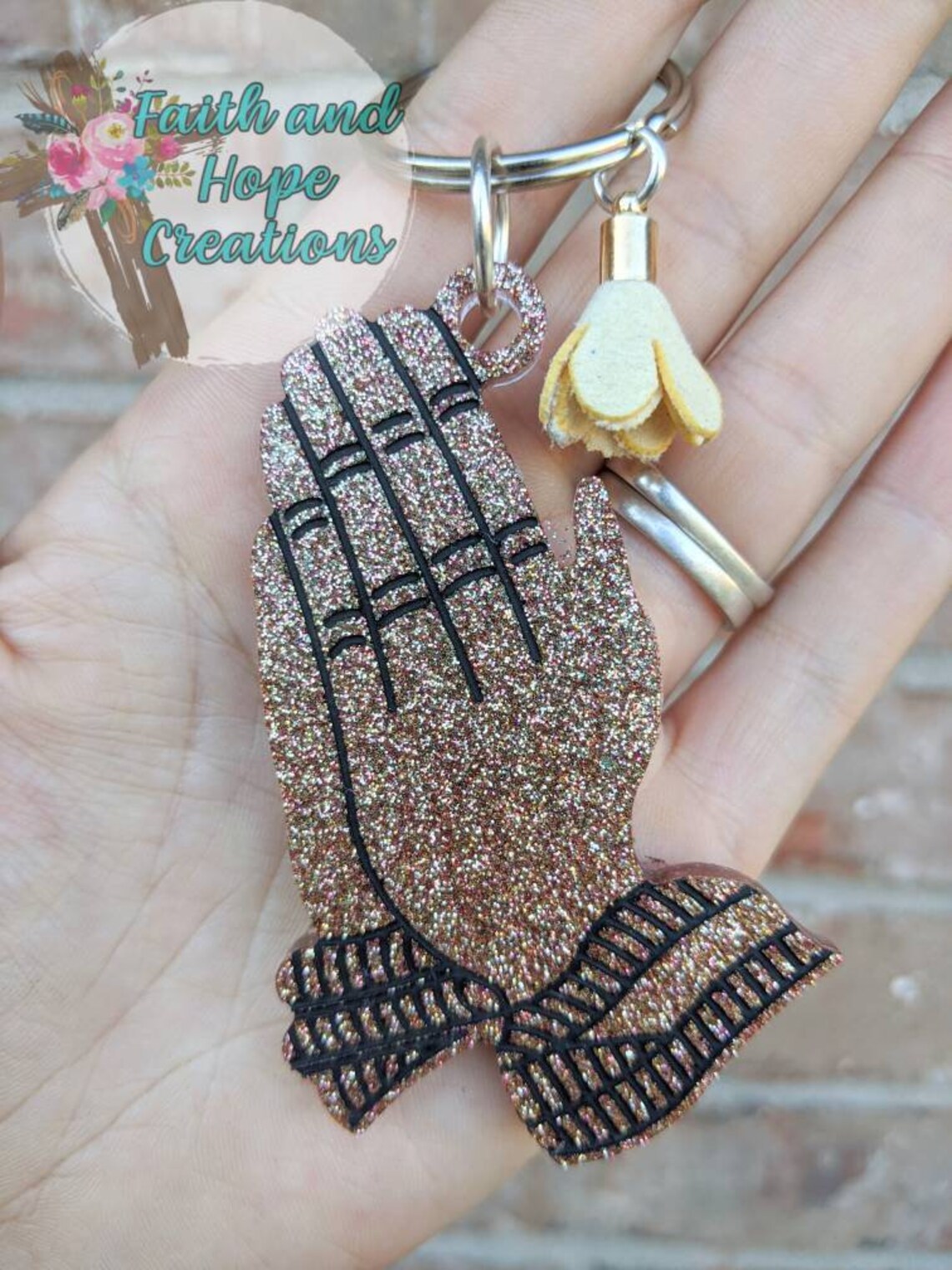 Praying Hands Glitter Keychain - Etsy