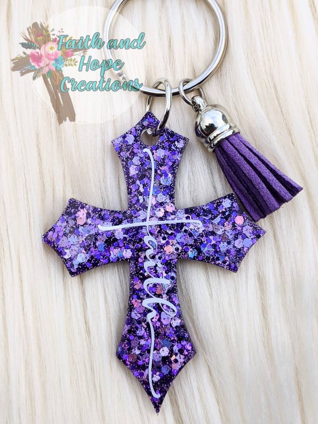 Purple Faith Cross Keychain - Etsy