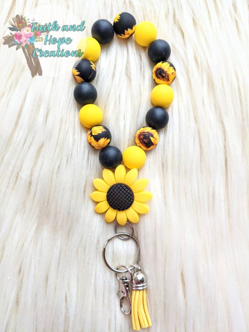 Beaded Sunflower Inspired Keychain Bracelet - Etsy