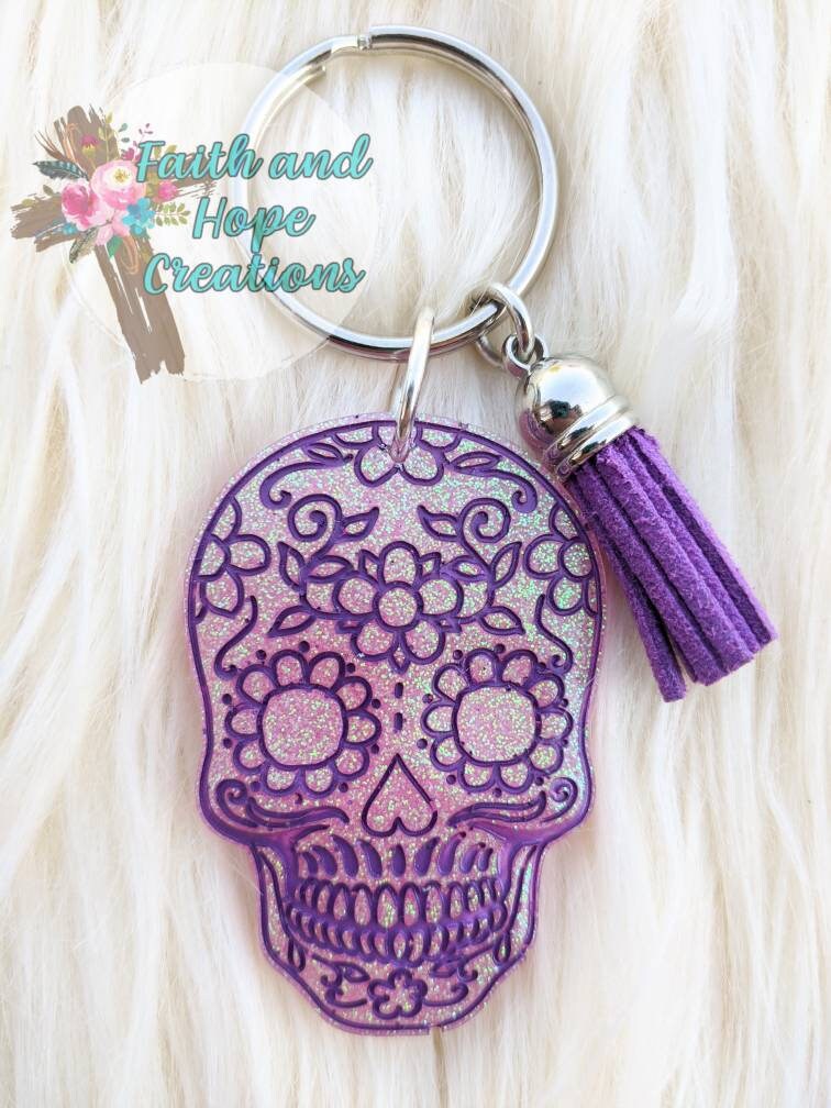 Sugar Skull Glitter Keychain - Etsy