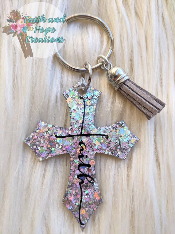 Silver Faith Cross Keychain | Etsy