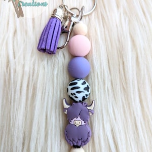 Beaded Highland Cow Keychain, Beaded Keychain Animal, Beaded Keychain ...