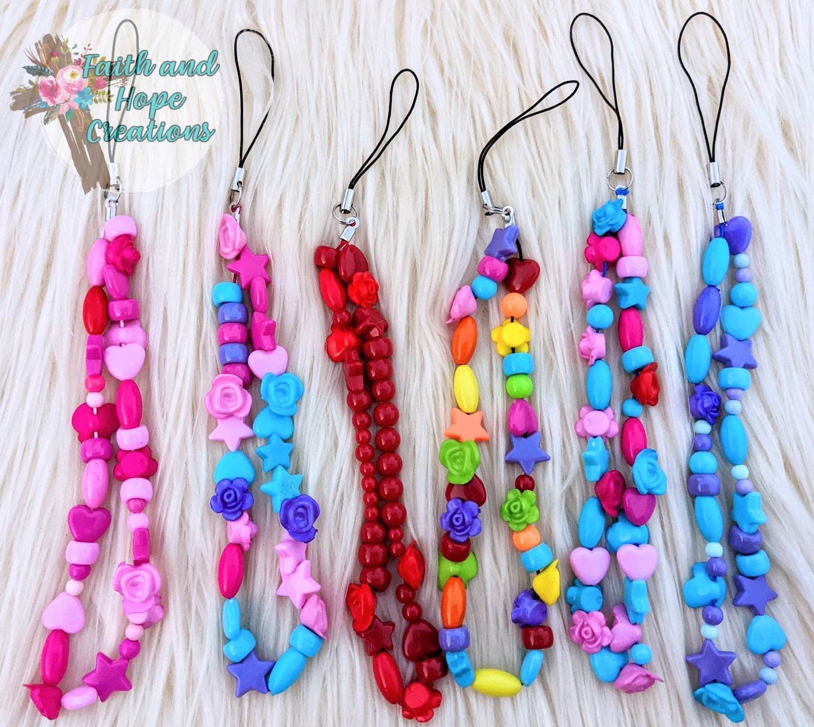 Colorful beaded phone charm lanyards | Etsy