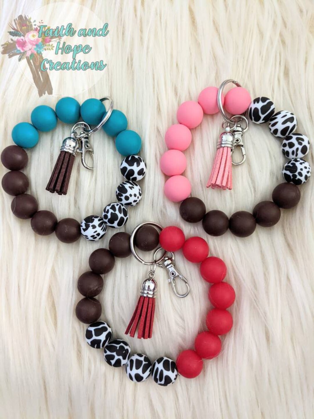 Beaded Cow Print Keychain Bracelet - Etsy