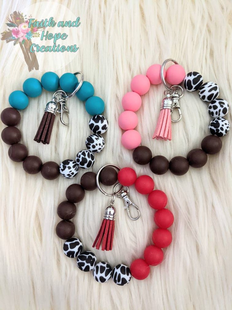 Beaded Cow Print Keychain Bracelet - Etsy