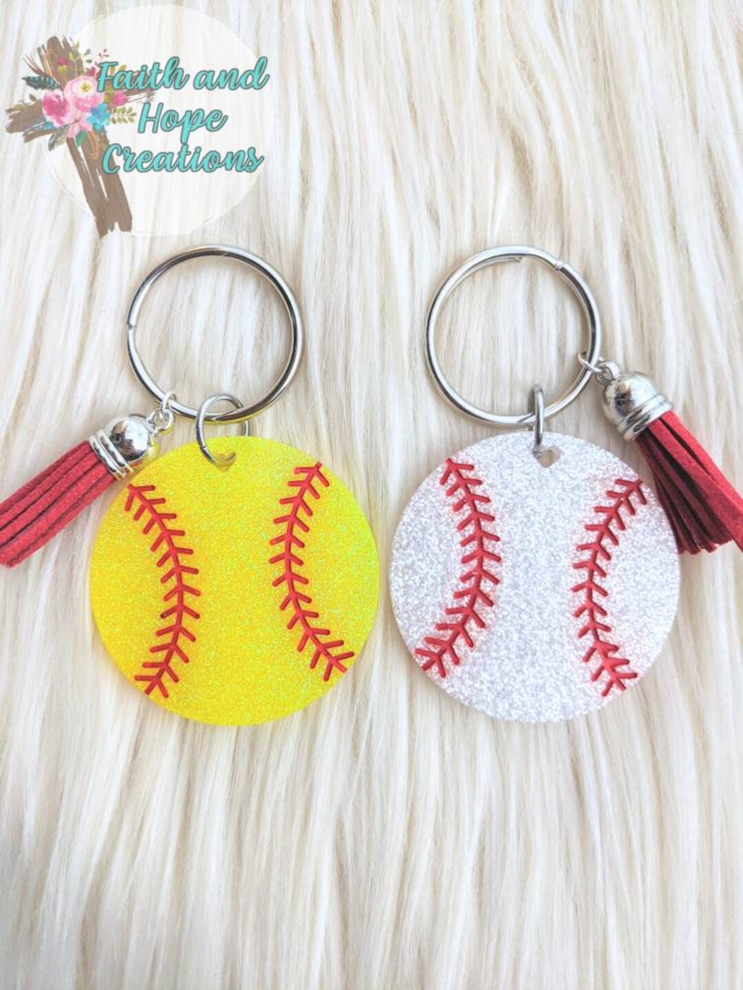 Baseball/softball Glitter Keychain - Etsy