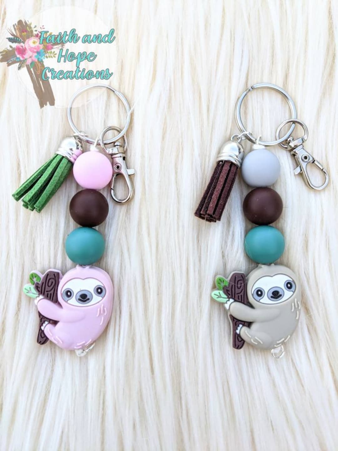 Beaded Sloth Keychain, Beaded Keychain Animal, Beaded Keychain Silicone ...