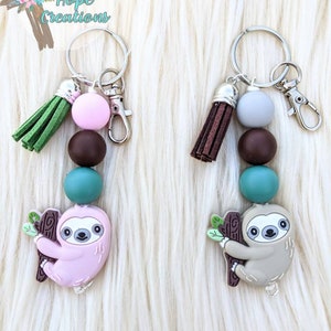 Beaded Sloth Keychain, Beaded Keychain Animal, Beaded Keychain Silicone ...