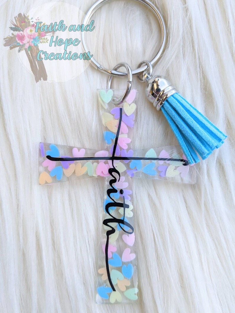 Pastel Heart Faith Cross Keychain - Etsy