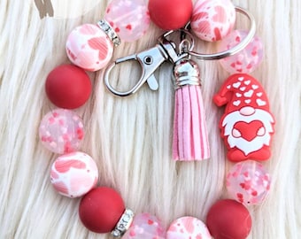 Beaded Coral Floral Keychain Bracelet, Keychain Wristlet, Keychain for ...