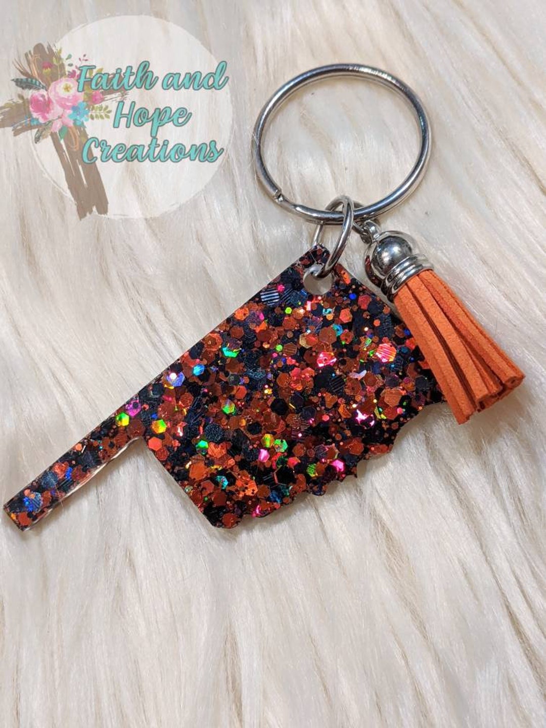Oklahoma State Glitter Keychain - Etsy