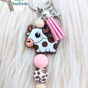 Beaded Cow Keychain, Beaded Keychain Animal, Beaded Keychain Silicone ...